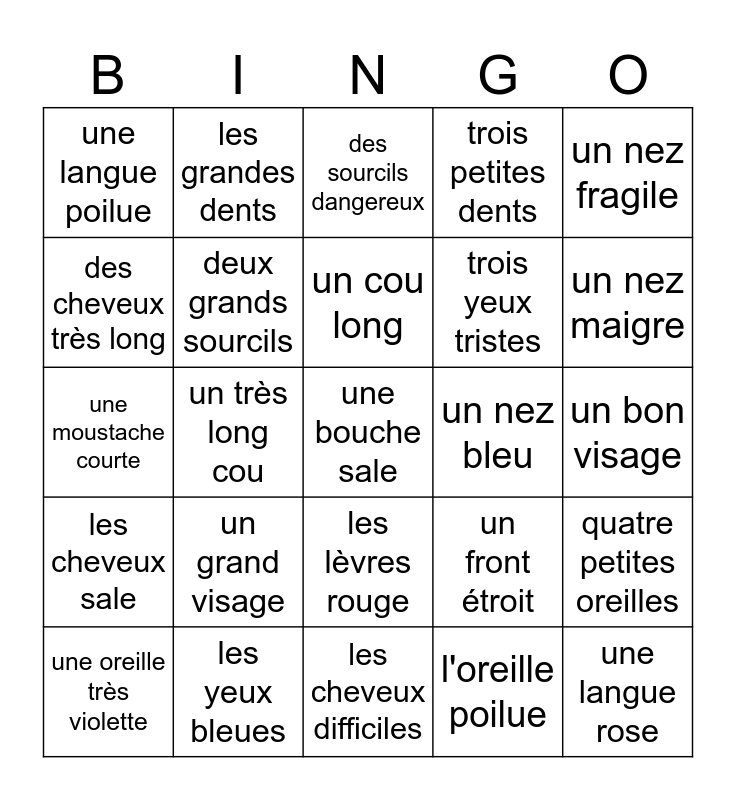 le corps Bingo Card