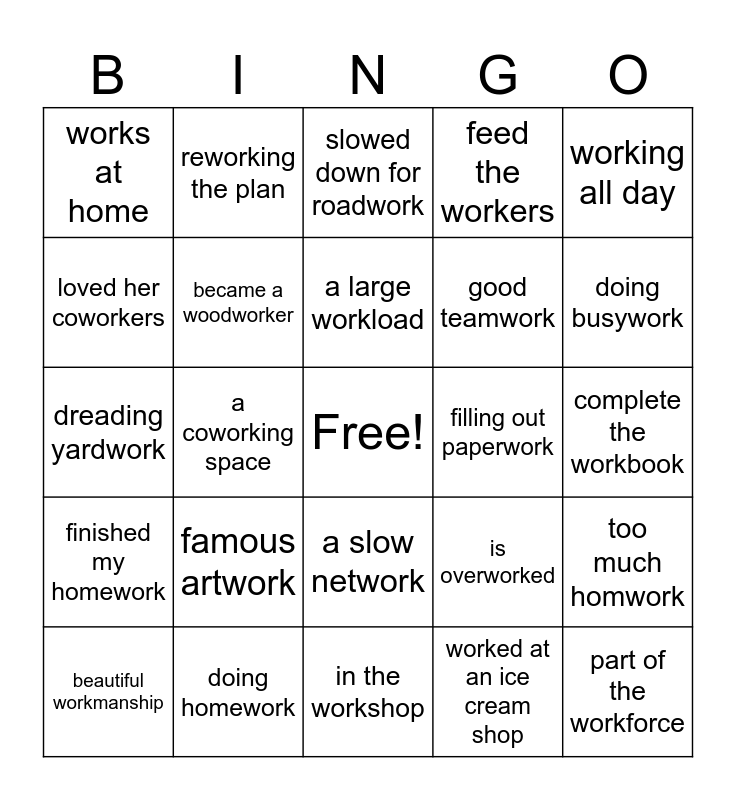 Bingo that "works" Bingo Card