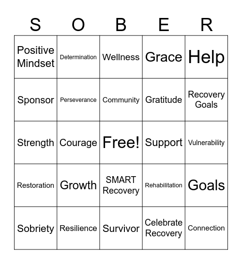 Recovery Bingo Card