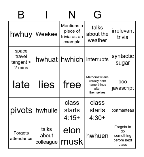 davis bingo :D Bingo Card