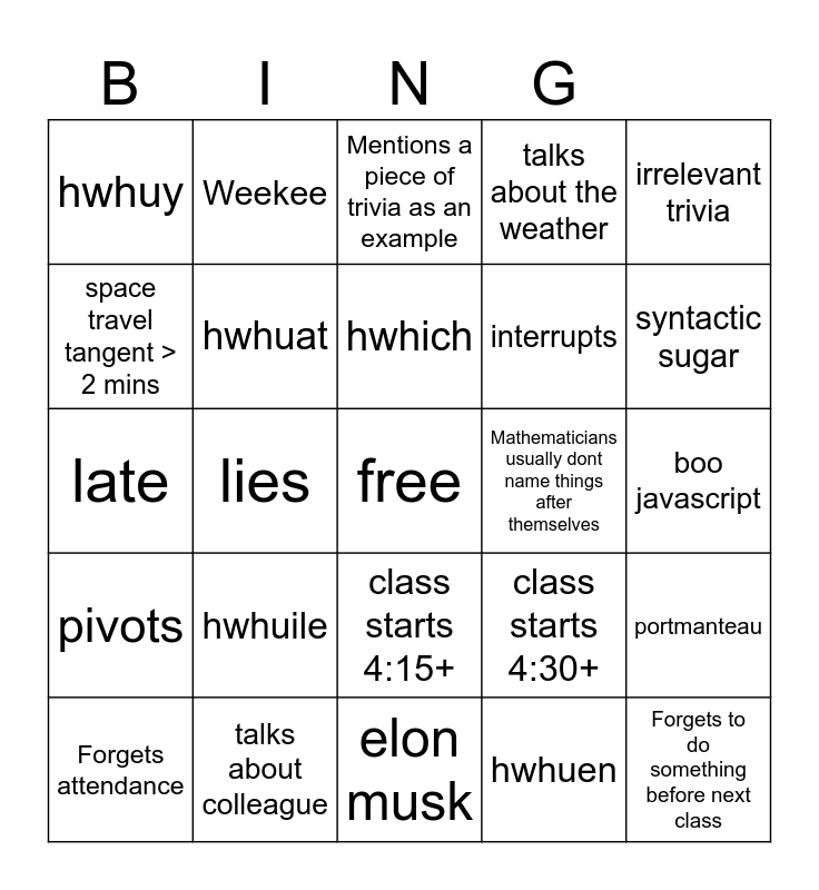 davis bingo :D Bingo Card