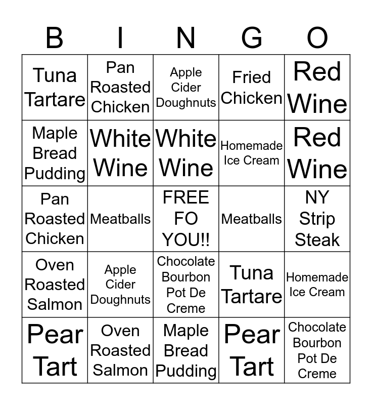 Avenue Kitchen Bingo Card
