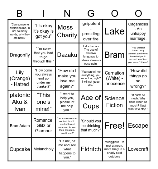 Secco's Fic Server Bingo Card