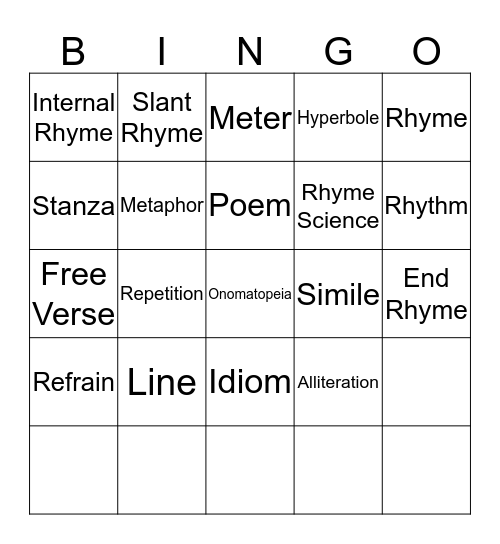 Poetry Bing Bingo Card