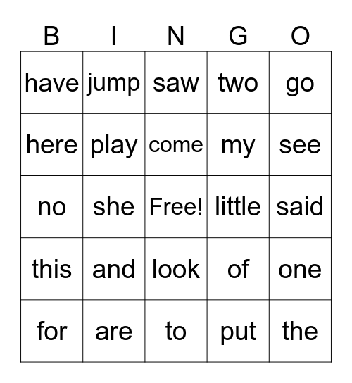 High-Frequency Words-Yellow Bingo Card