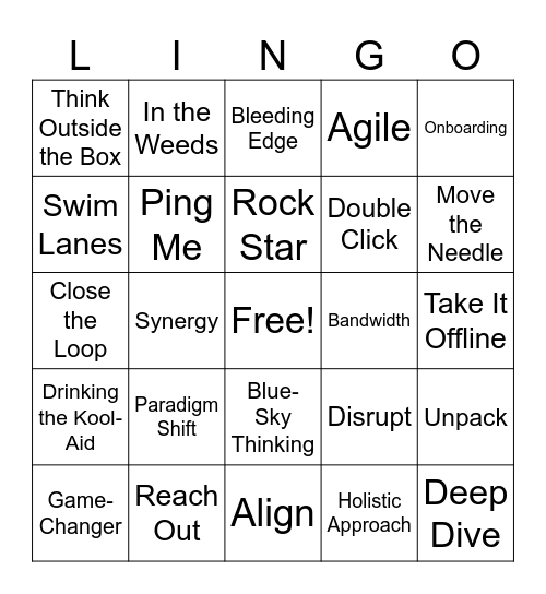 Corporate Bingo Lingo Bingo Card