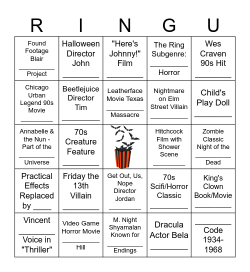RINGU Horror Movie Bingo Card