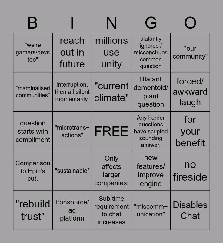 FireSide Unity Bingo Card
