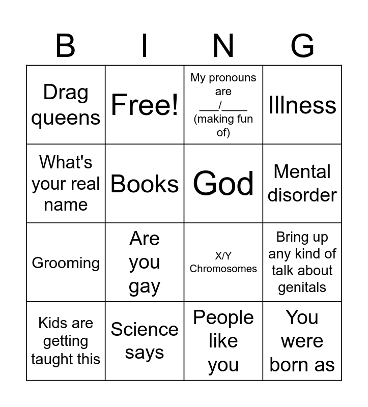 trans debate Bingo Card