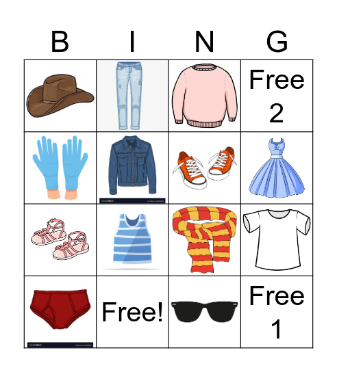 Clothing Bingo Card