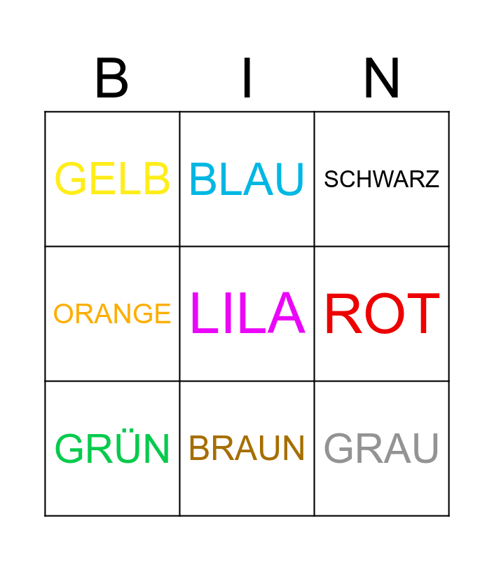 Farben Bingo Card