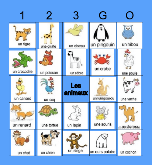 Les animaux Bingo Card