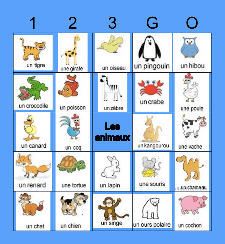 Les animaux Bingo Card