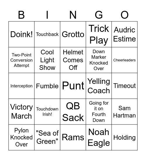 Irish Football Bingo Card