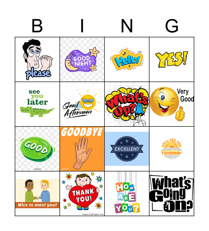 GREETINGS & SALUTATIONS Bingo Card