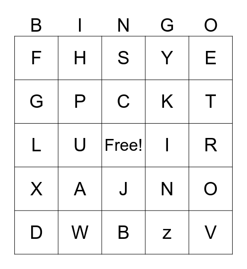 Alphabet Bingo Groups Bingo Card