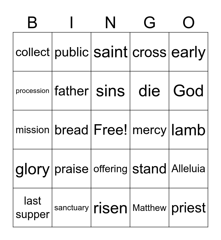 Mass Bingo Card