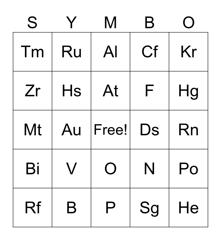 Symbo Card Bingo Card