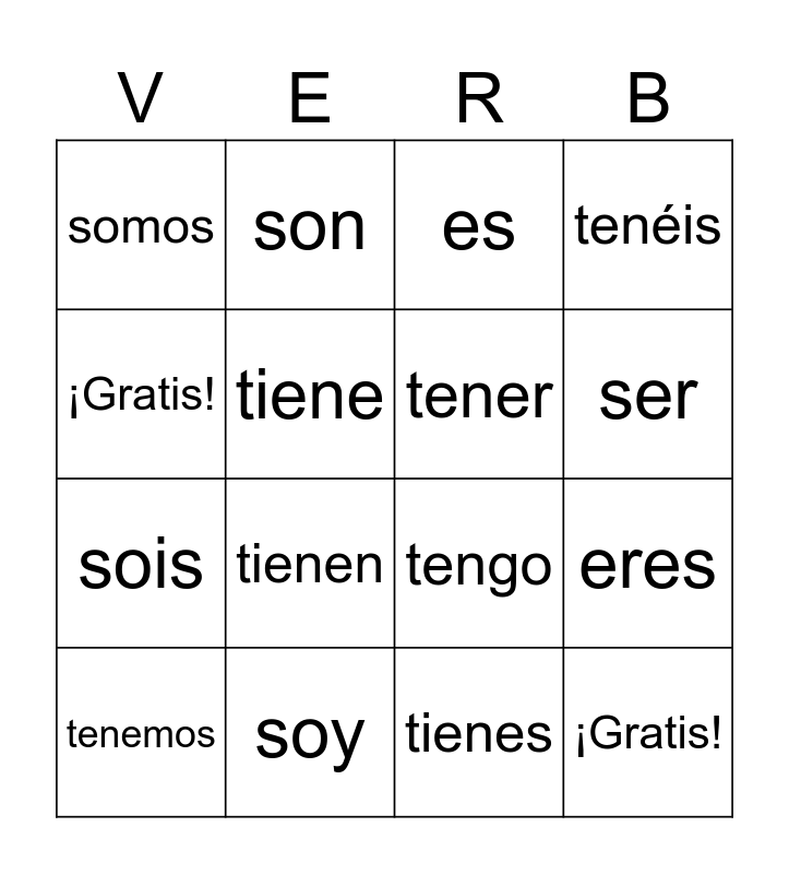 Ser y tener conjugations Bingo Card