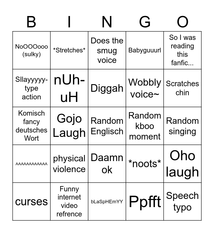 My bro Bingo Card