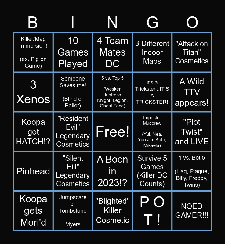 Koopa's Plot Twistin' DBD Bingo Thingy! Bingo Card