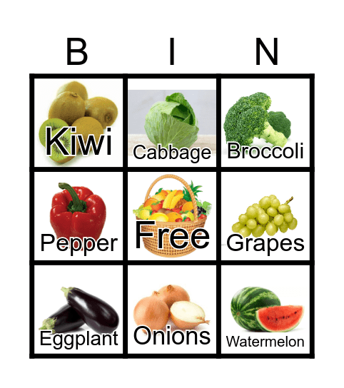 Fruits and Veggies Bingo Card