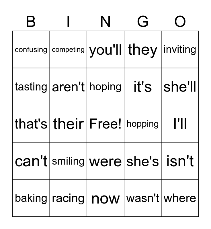Homework Bingo- Group 2 Bingo Card