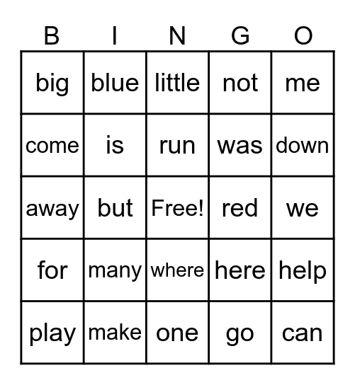 Spelling Word Bingo Card
