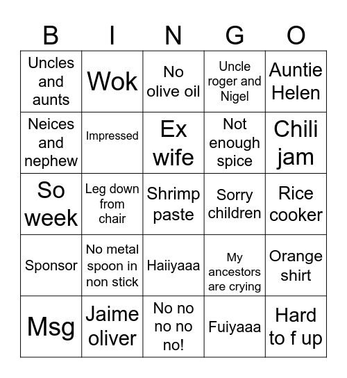 Uncle roger bingo Card