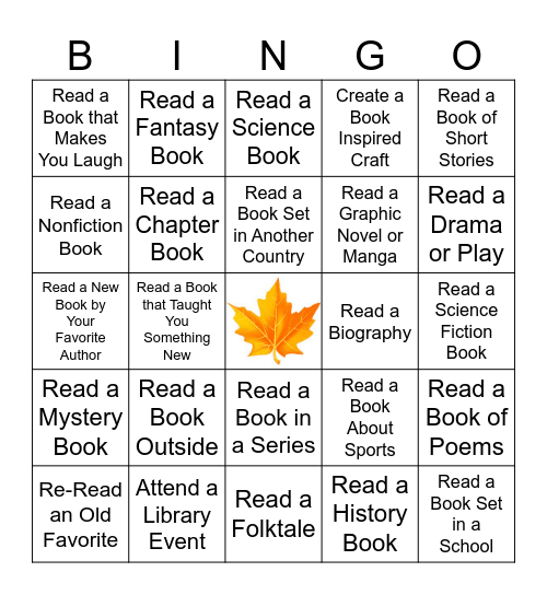 Fall Reading Challenge Bingo Card