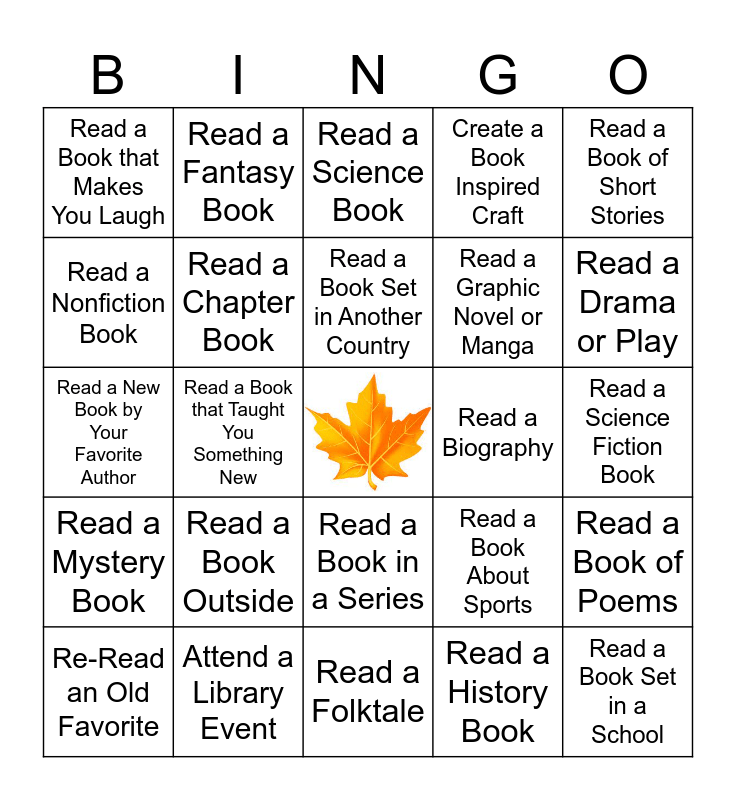 Fall Reading Challenge Bingo Card