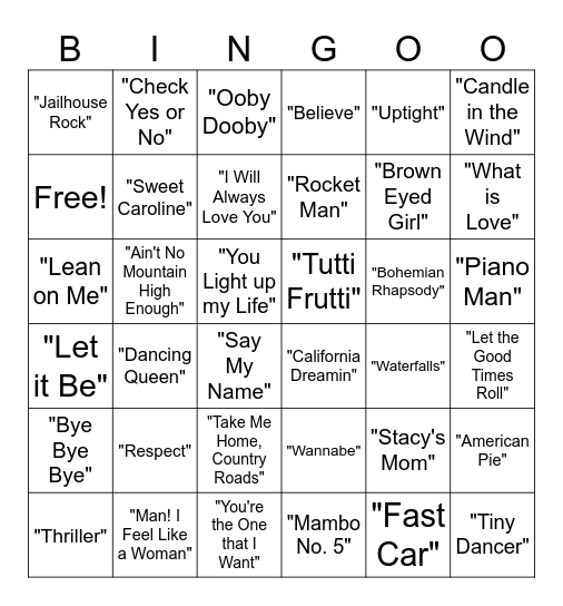 SINGO Bingo Card