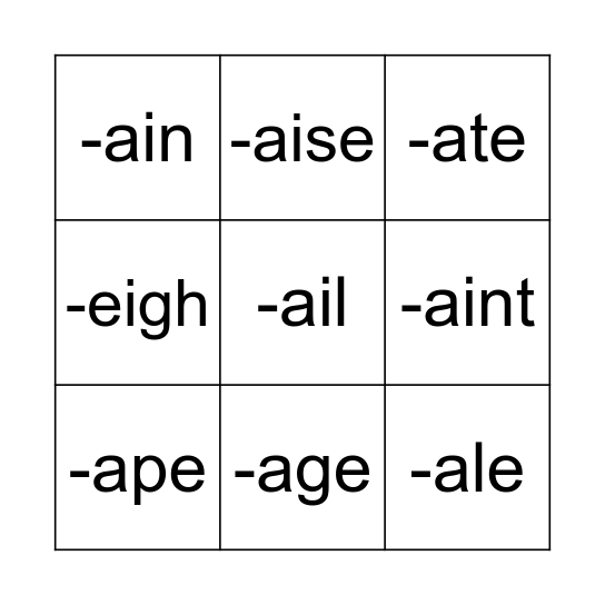 Phonograms - Long a Bingo Card