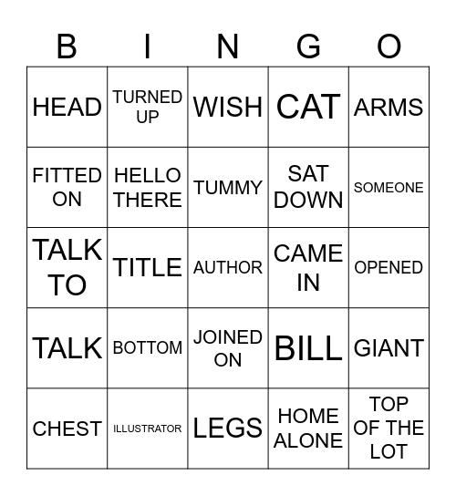 TALK TALK TALK Bingo Card