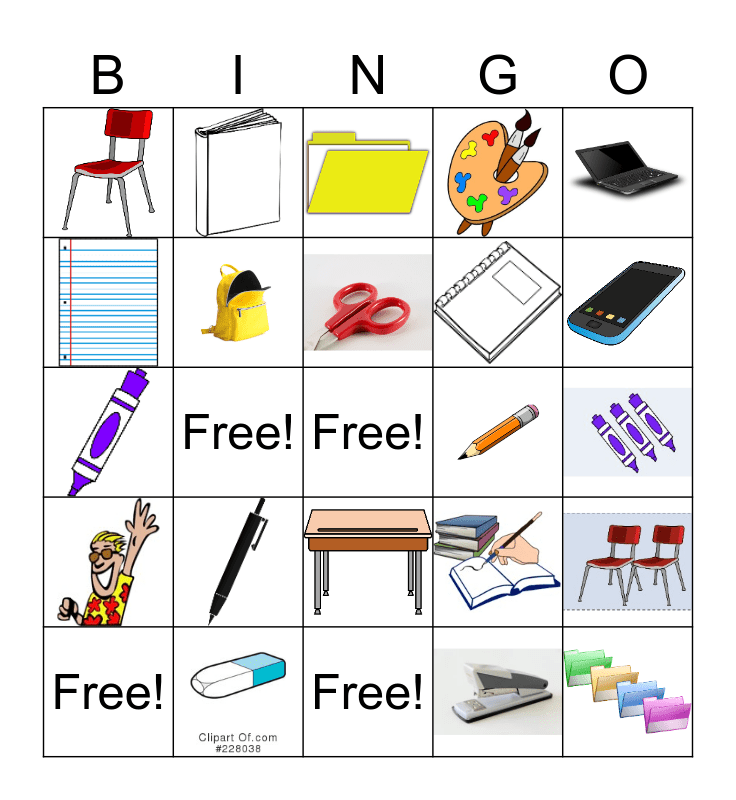 Classroom Items Bingo Card