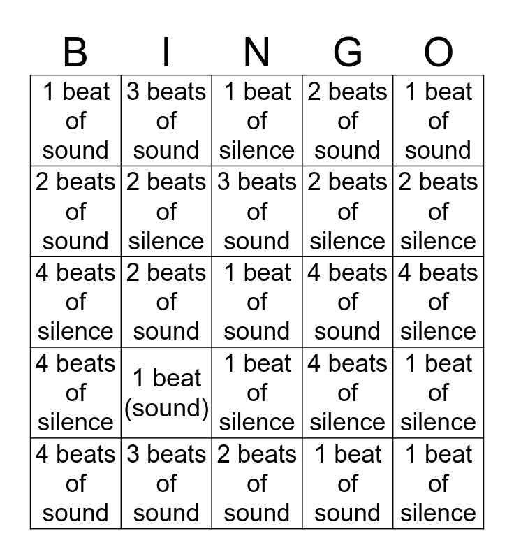 Notes and Rests Values Bingo Card
