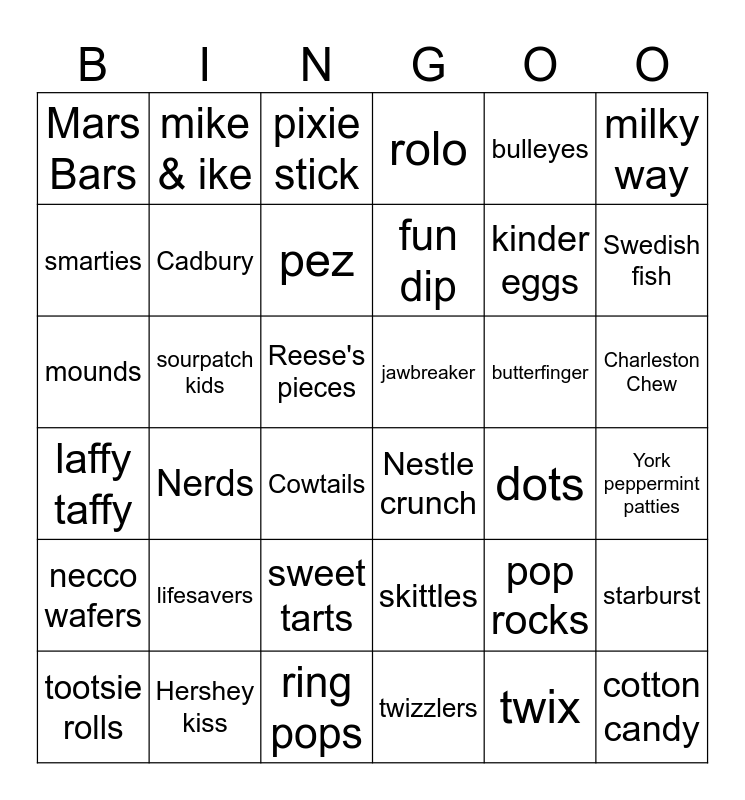 Candy by the 6 Syllable Types Bingo Card