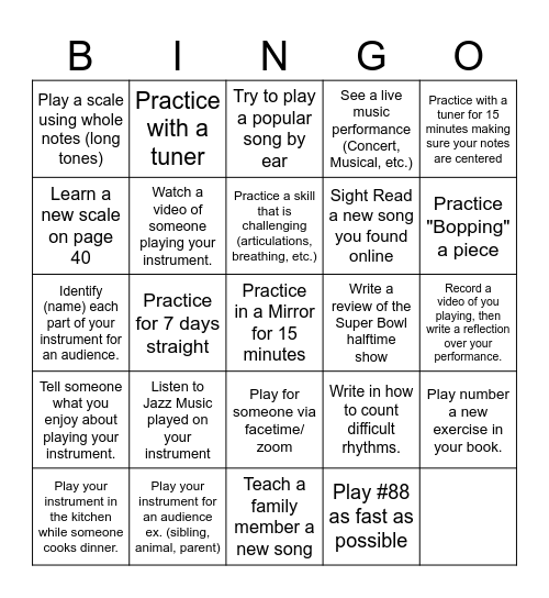 February 2025 Practice Bingo Card
