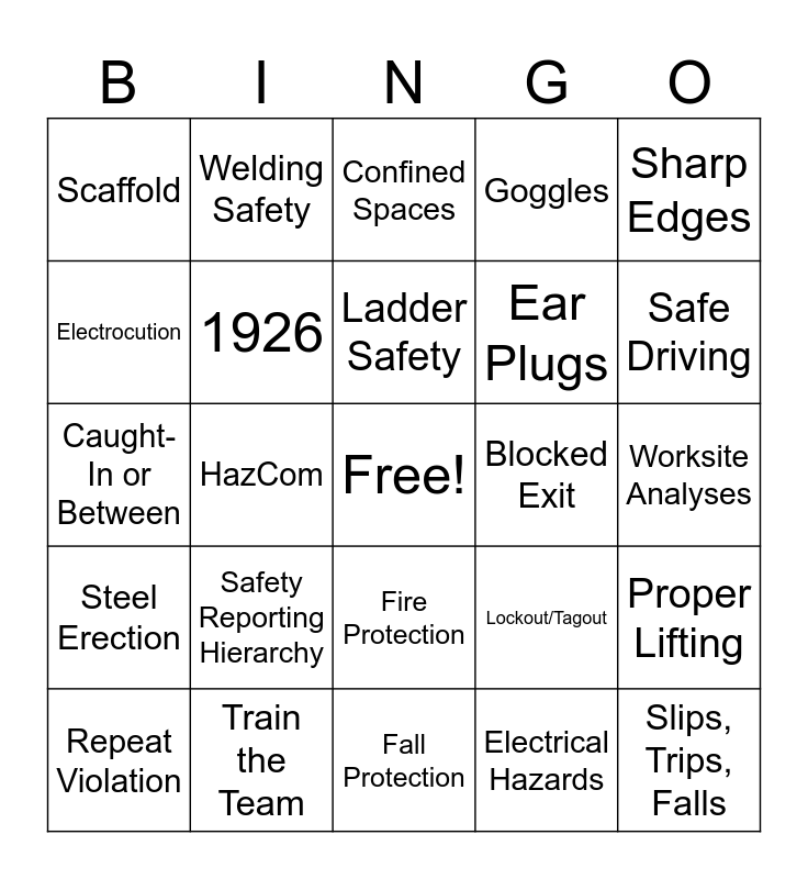 OSHA Safety Leaders BINGO Card