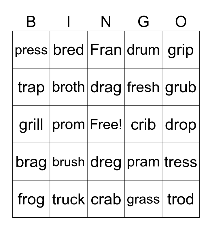 beginning r blends Bingo Card