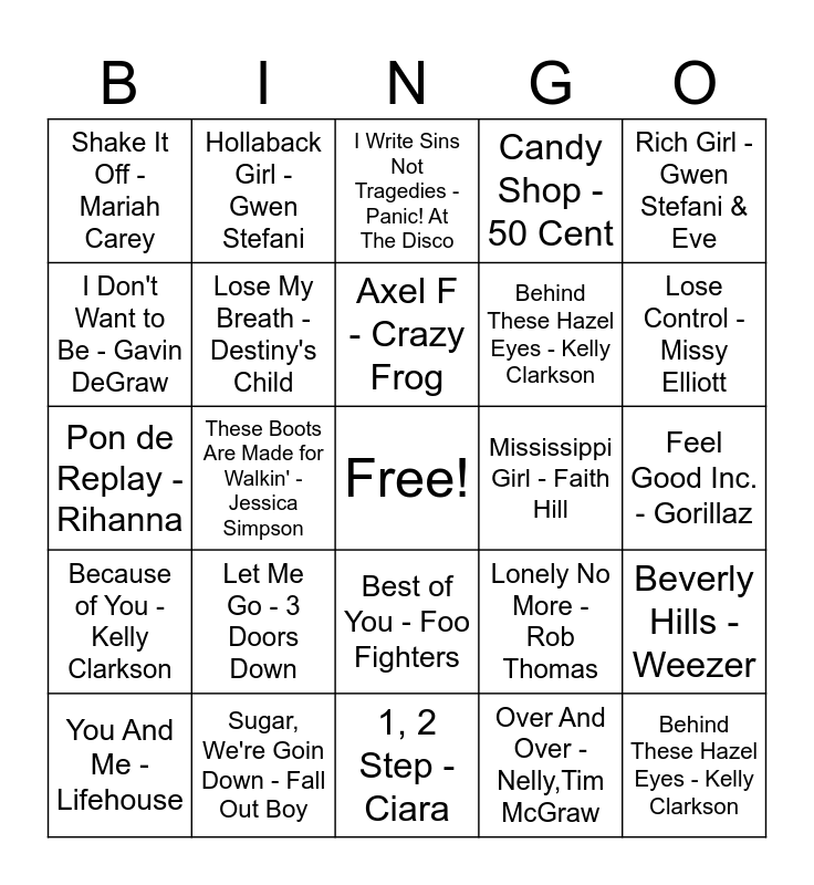 Flashback - 2005 Bingo Card