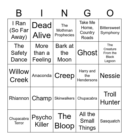 Cryptids & Synthwave Bingo Card
