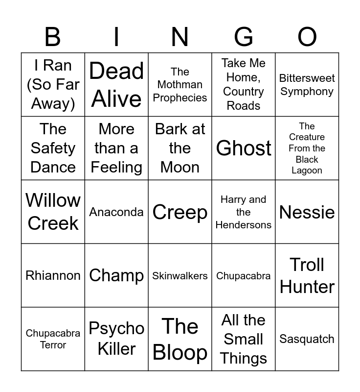 Cryptids & Synthwave Bingo Card