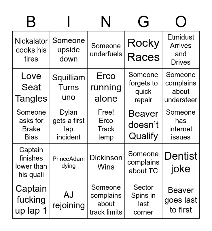 J2I Sprint Bingo Card