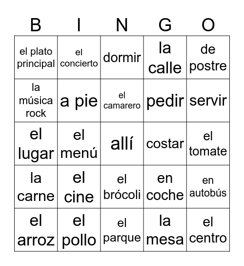 Avancemos 1: Unit 4.2 Bingo Card