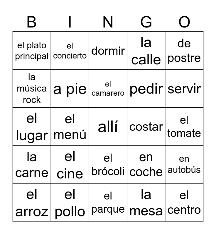 Avancemos 1: Unit 4.2 Bingo Card