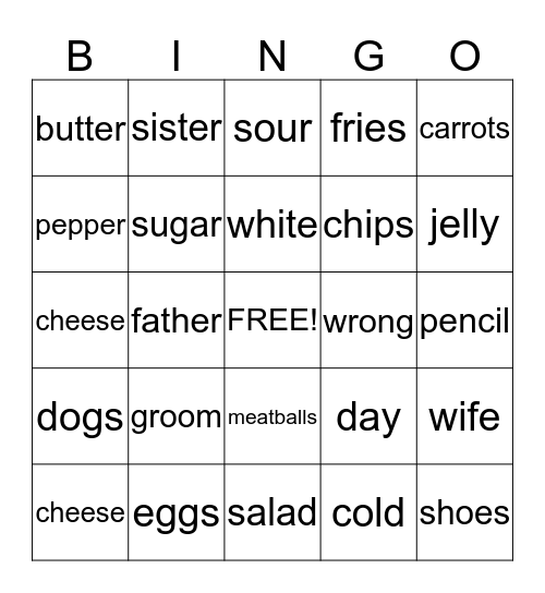 Fill In The Blank Bingo Card
