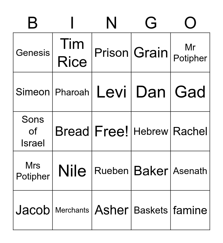 Joseph Bingo Card