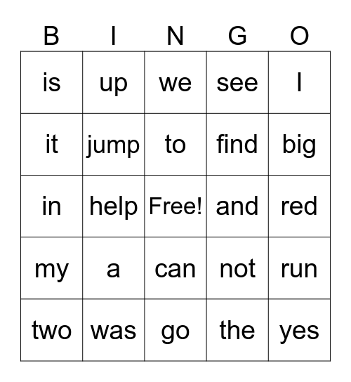 Letter Sounds High Frequency Words Bingo Card