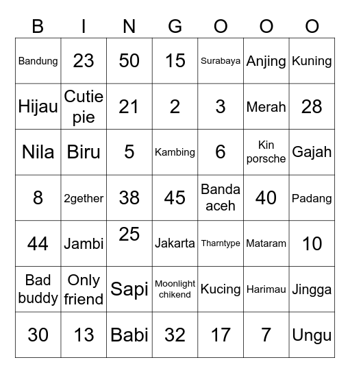 Punya benn Bingo Card